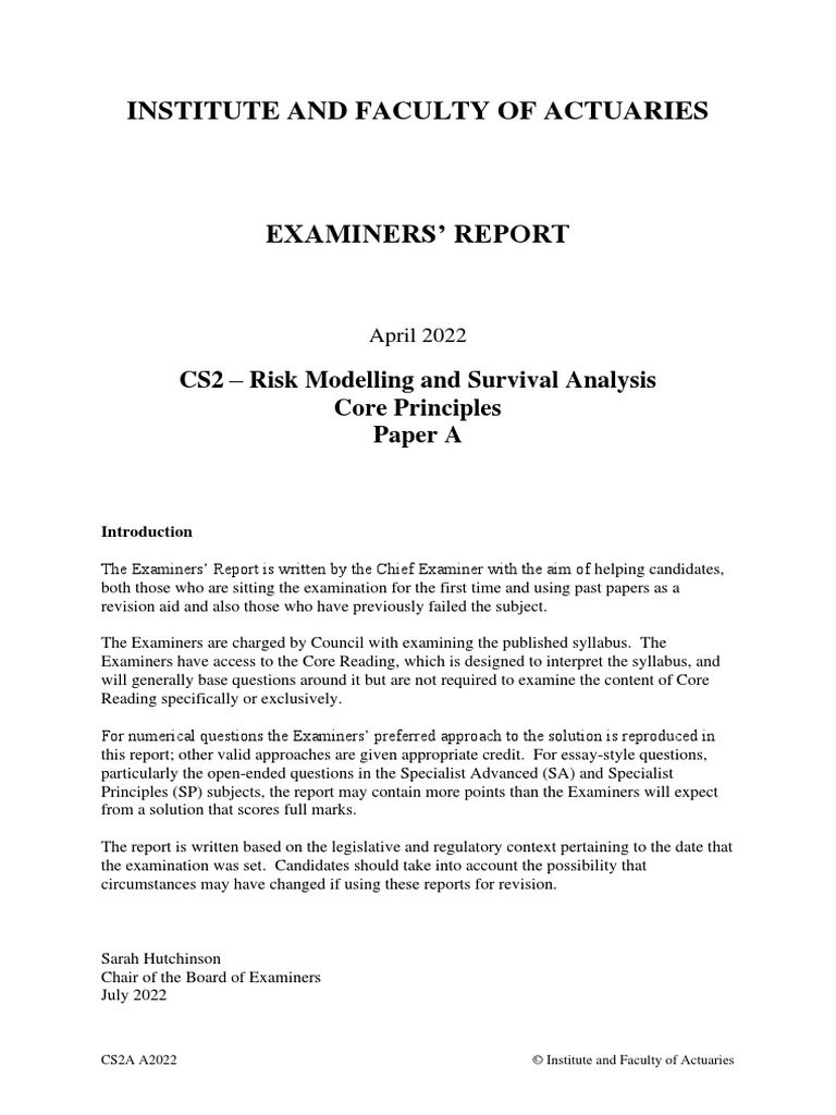 IandF CS2 Paper A 202204 Examiner Report | PDF | Dependent And Independent Variables | Understanding
