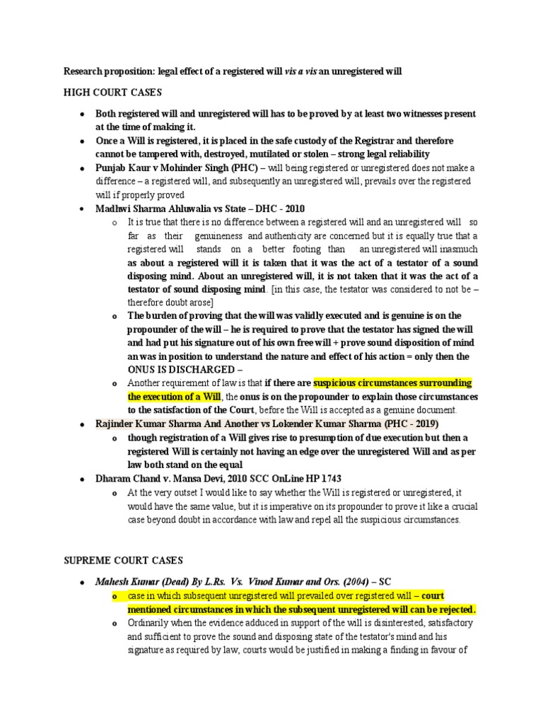 Registered v. Unregistered Will | PDF | Burden Of Proof (Law) | Government