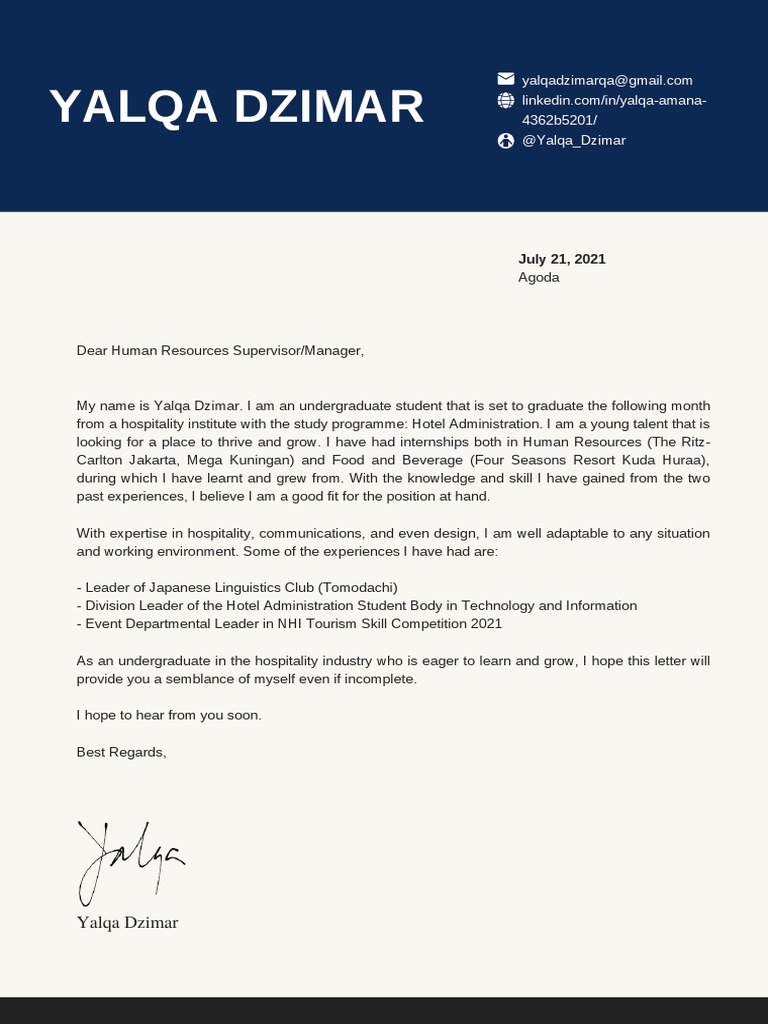 Cover Letter - Agoda | PDF