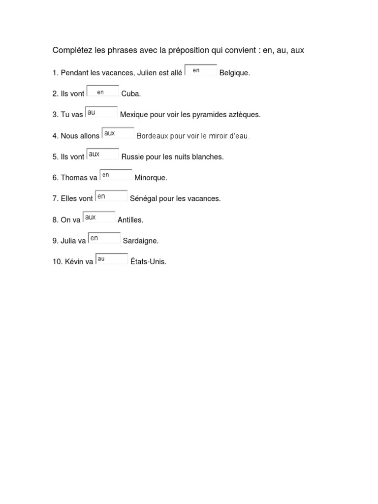 Complétez Les Phrases Avec La Préposition Qui Convient | PDF