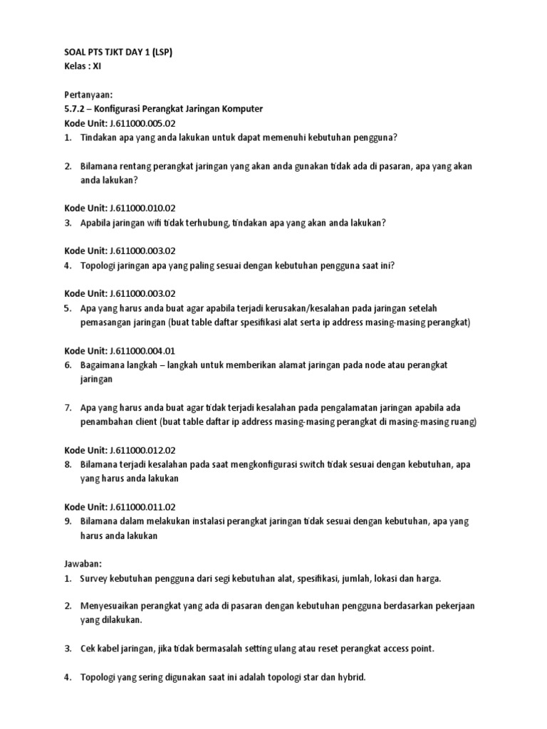 Soal PTS KLS Xi TJKT 2022 | PDF