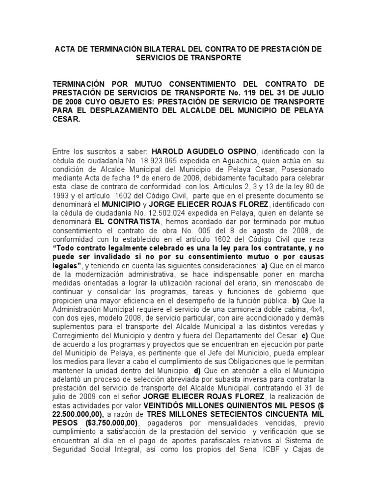 Acta de Terminacion Bilateral | PDF