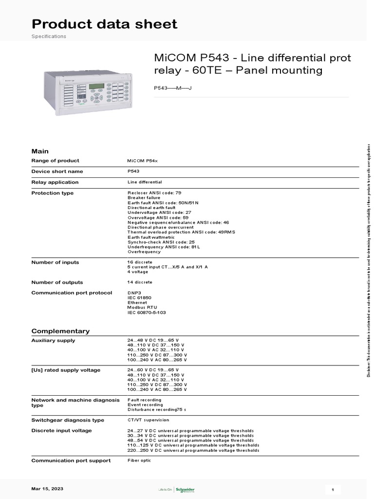 Easergy MiCOM P54x - P543 - M - J | Download Free PDF | Power Supply ...
