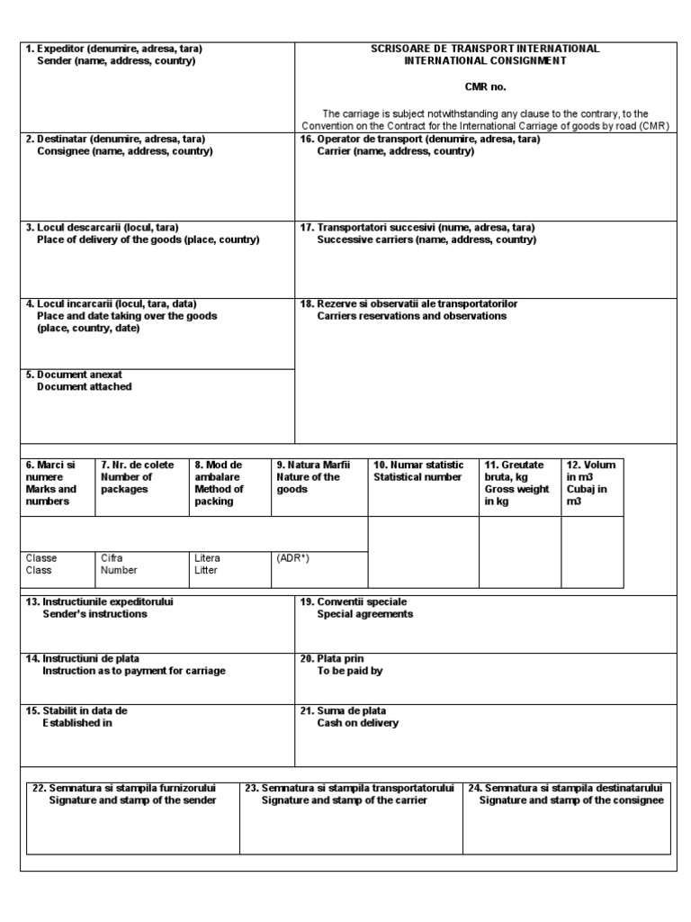 International Transport CMR Form | PDF