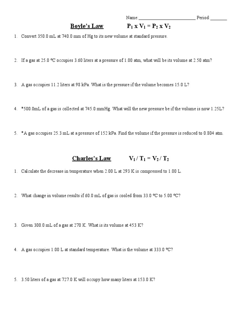 Gas Laws Practice Problems | PDF | Science & Mathematics