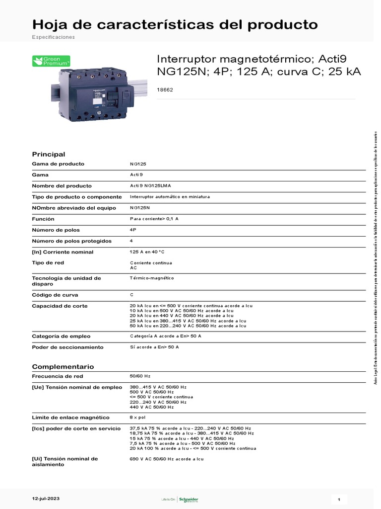 Interruptor Acti9 NG125N 125A 4P | PDF | Tecnología
