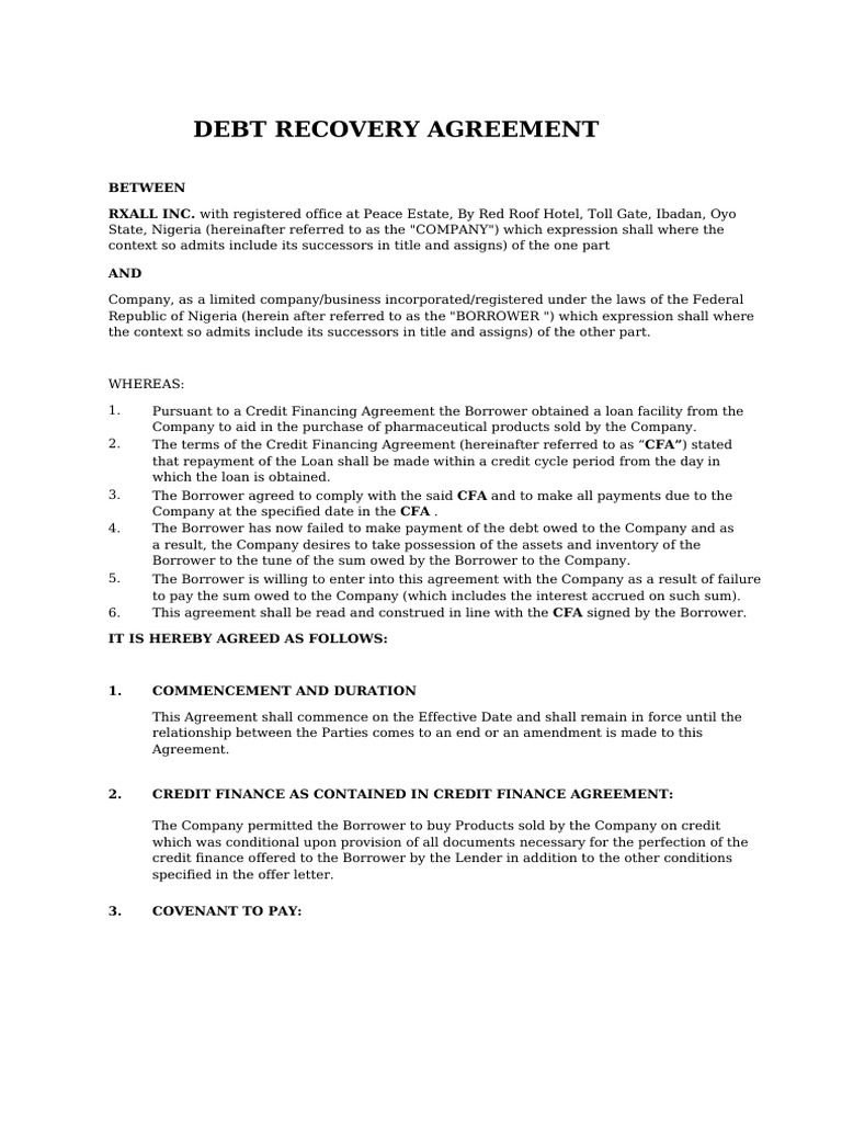 Debt Recovery Agreement | PDF | Credit | Finance & Money Management