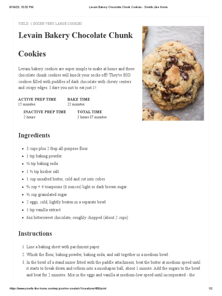 Levain Bakery Chocolate Chunk Cookies - Smells Like Home | PDF ...
