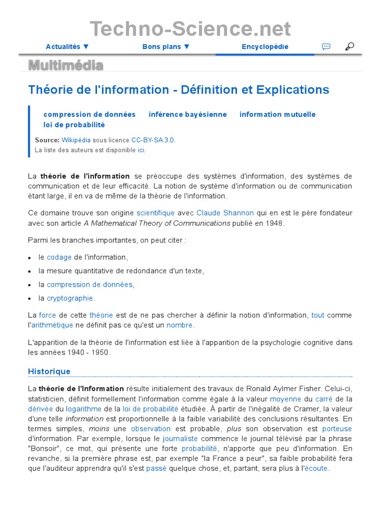 Théorie de l'Information _ Définition Et Explications | PDF