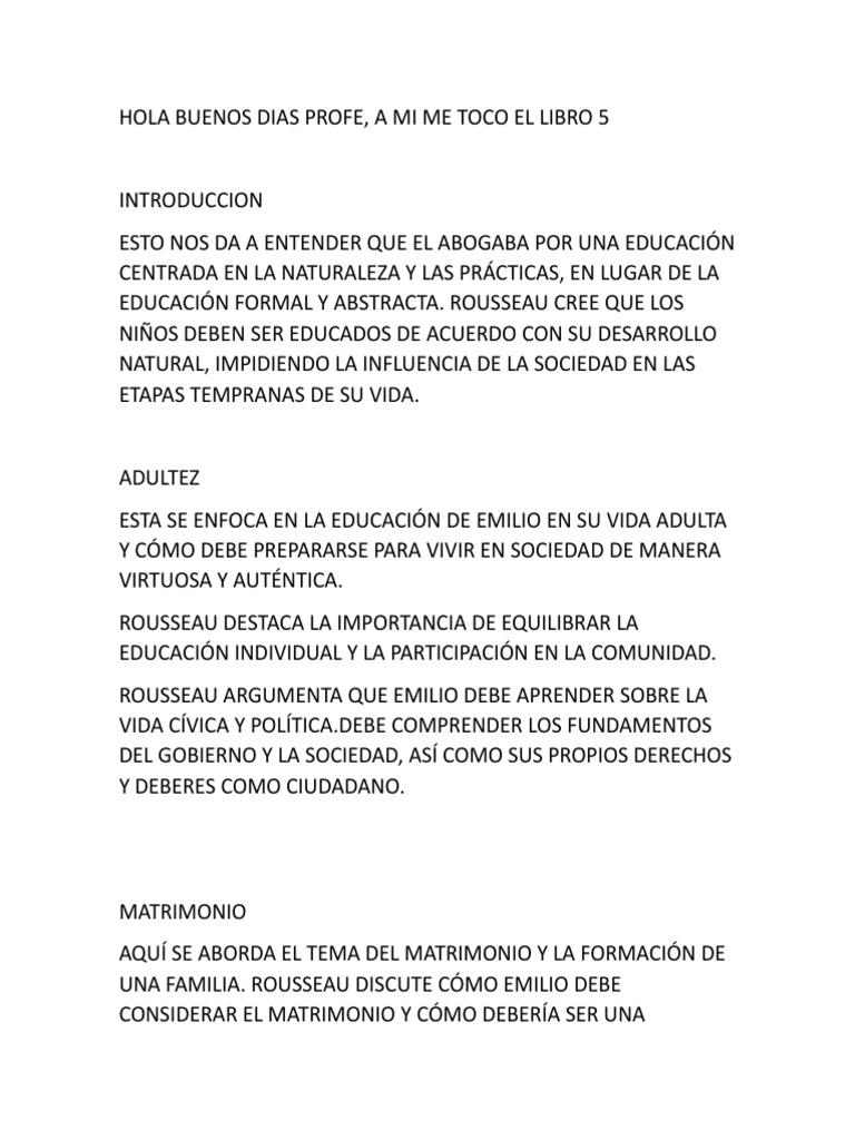 Hola Buenos Dias Profe | PDF | Emile, o sobre educación | Jean-Jacques Rousseau
