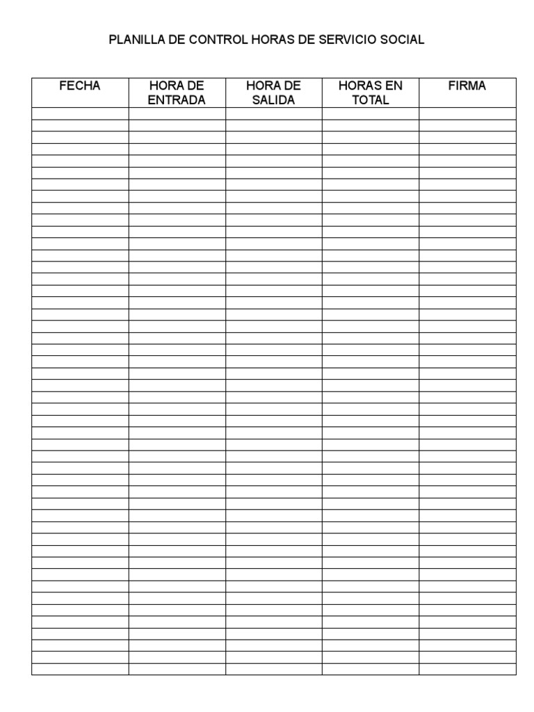 Planilla De Control Horas De Servicio Social Pdf