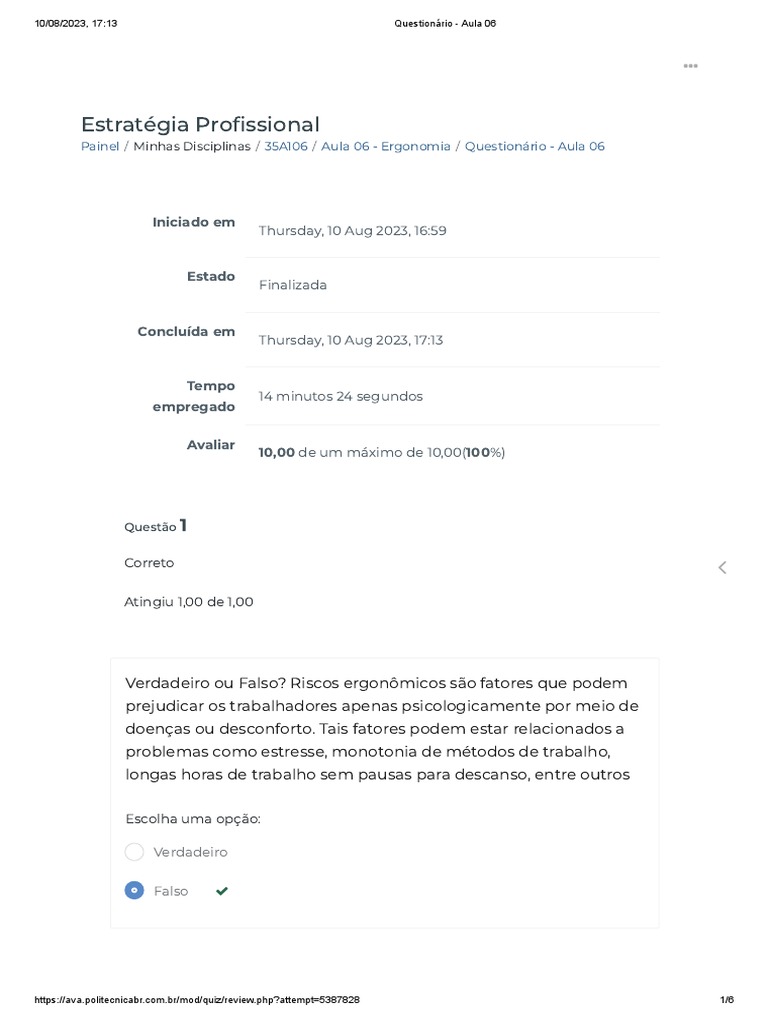 Questionário - Aula 06 | PDF