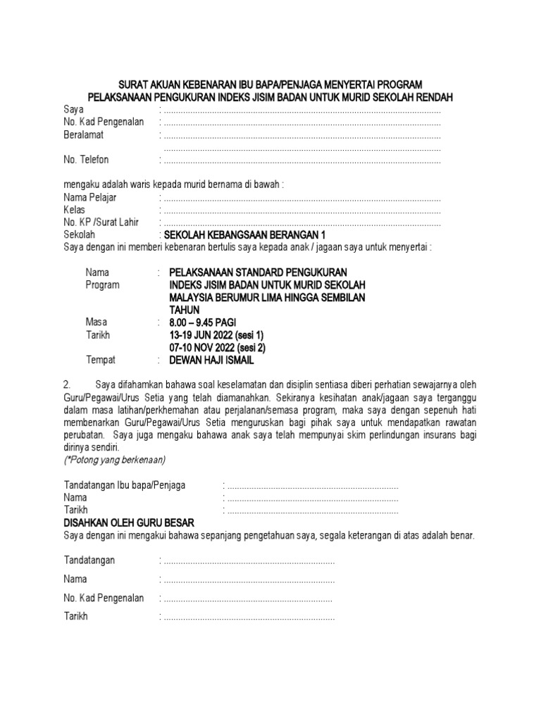 Surat Kebenaran Ujian Bmi | PDF