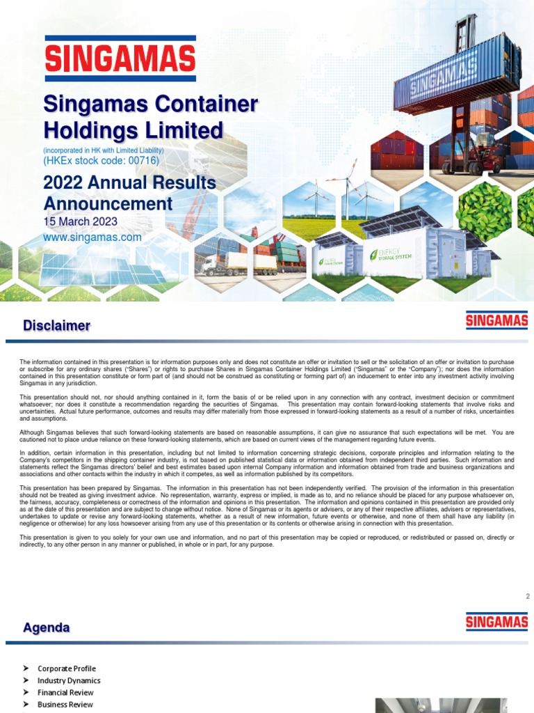 Singamas 2023 AR 22 PPT 230313 Final | PDF | Containerization | Revenue