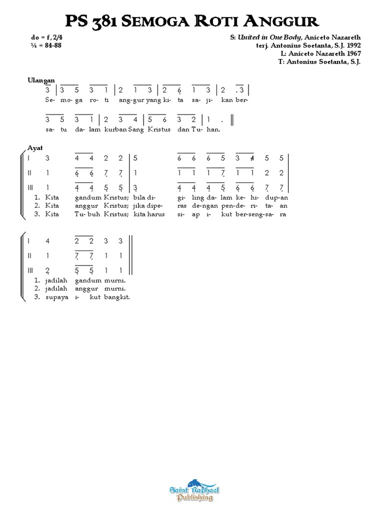 381 SEMOGA ROTI ANGGUR - Arr. A. Soetanta SJ | PDF