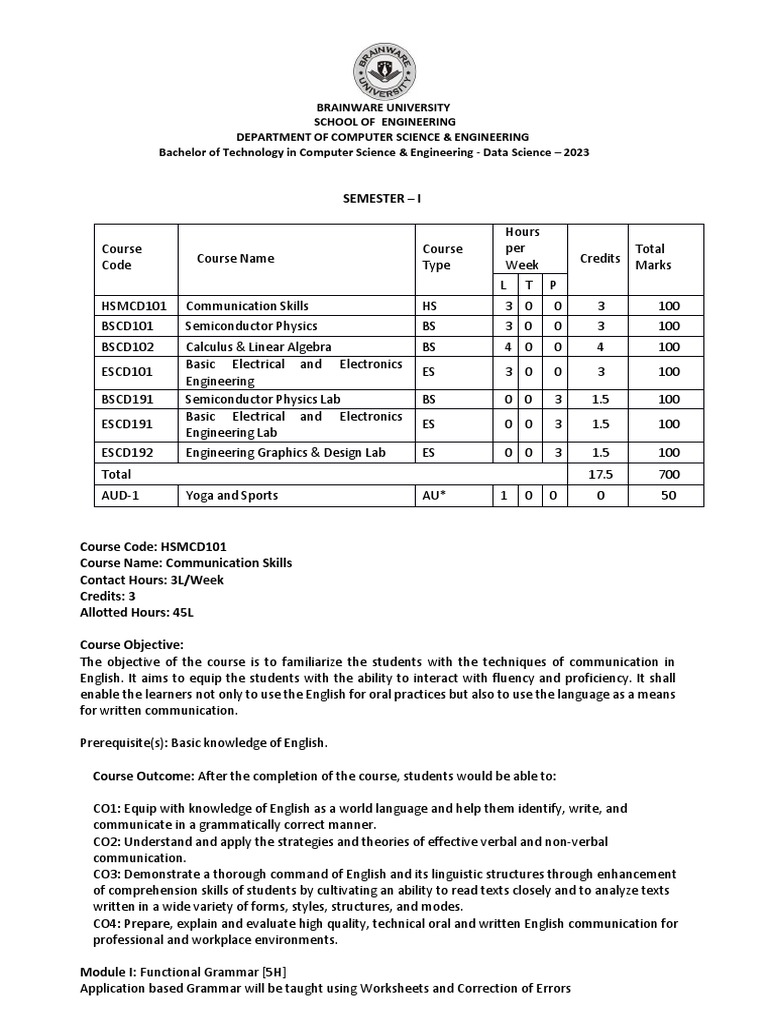 B.Tech. (CSE) - DS Semester-1 | PDF
