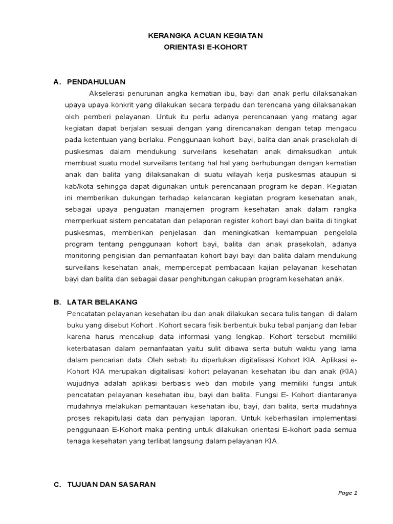 KAK Orientasi E-KOHORT | PDF