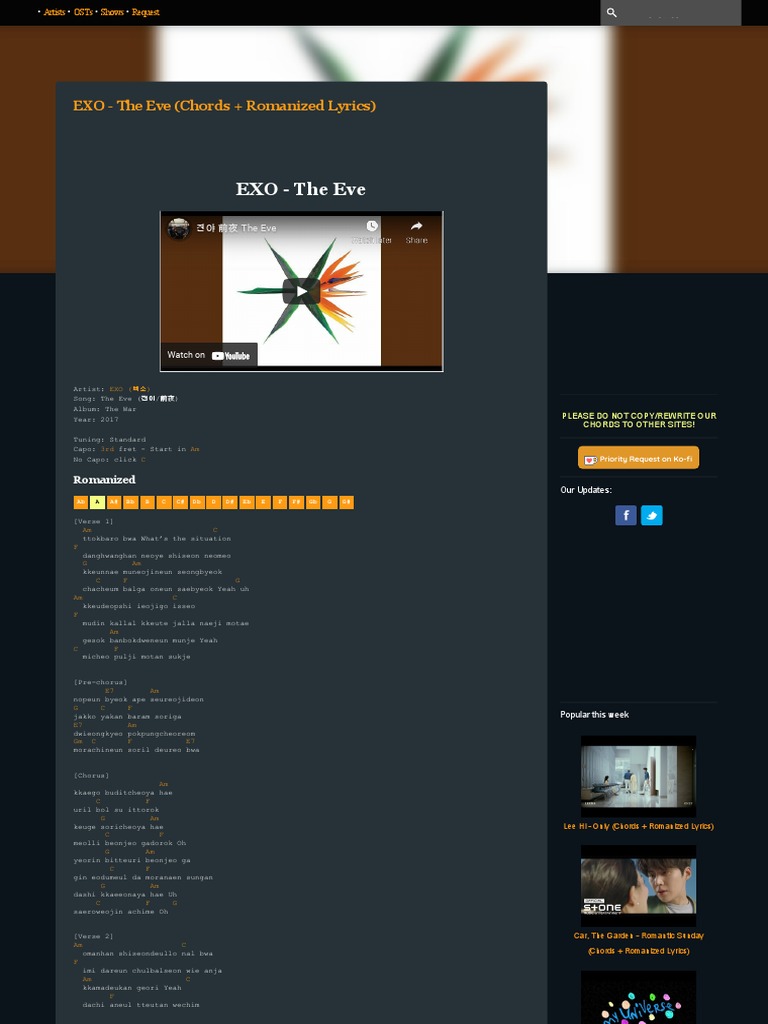 Exo - The Eve (Chords + Romanized Lyrics) | PDF