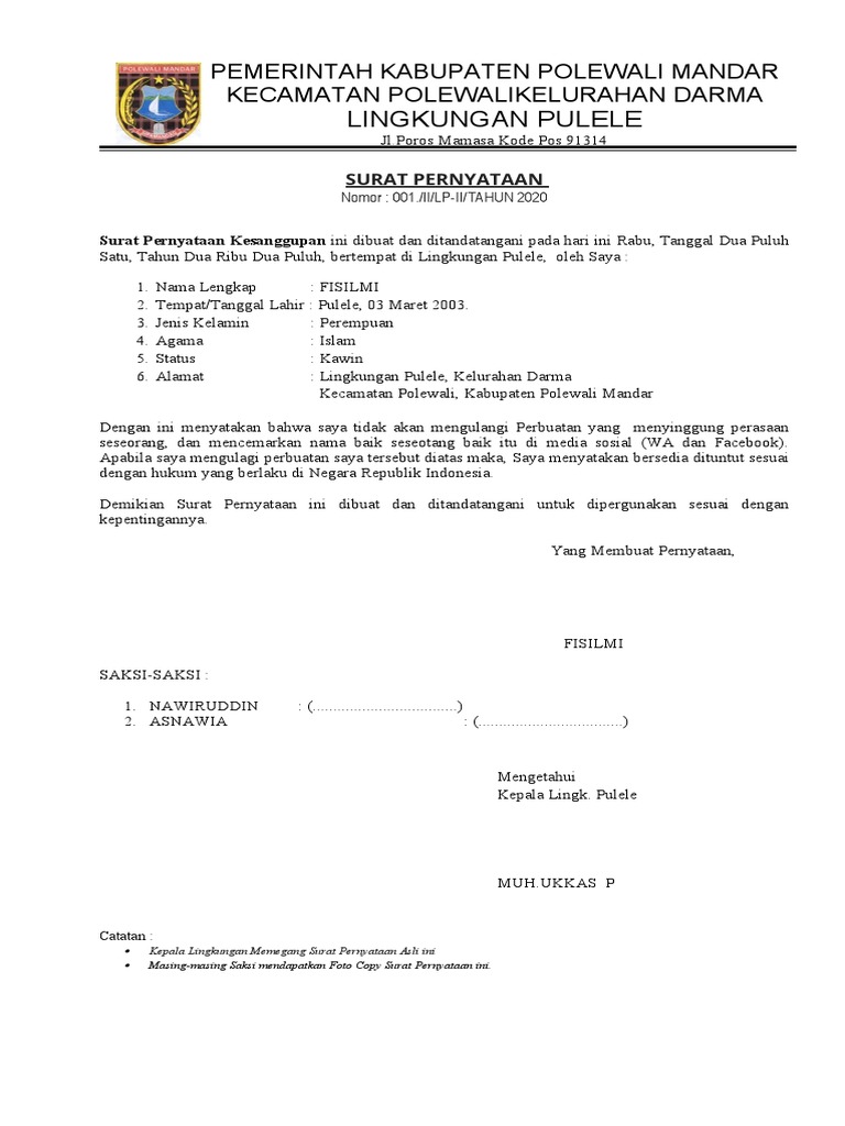 Surat Pernyataan Kesanggupan | PDF