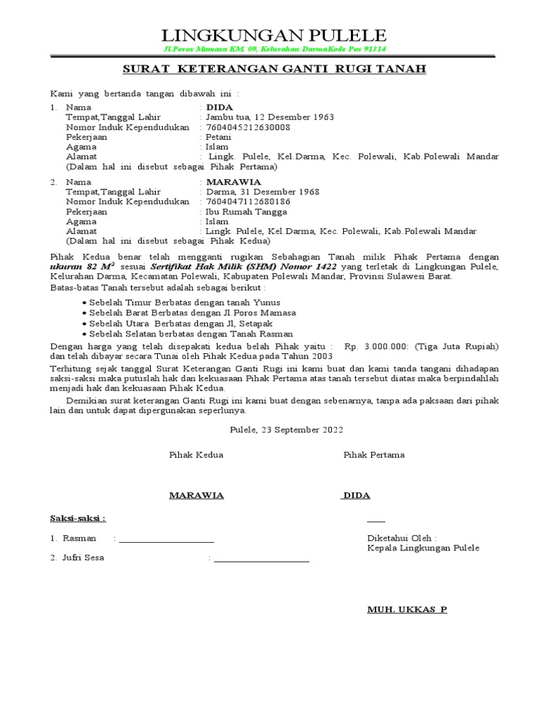 12. Surat Keterangan Ganti Rugi | PDF