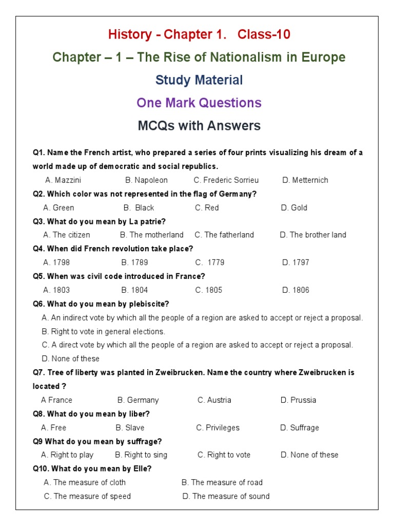 Chapter - 1 - The Rise of Nationalism in Europe Study Material | PDF