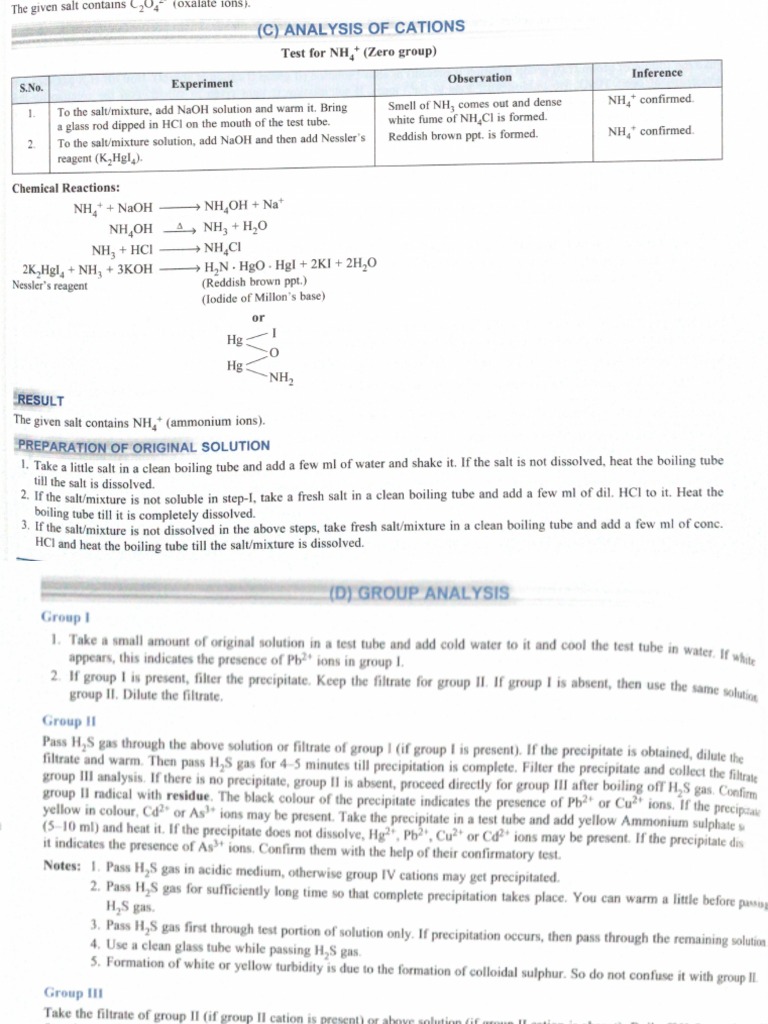 Analysis of Cations | PDF
