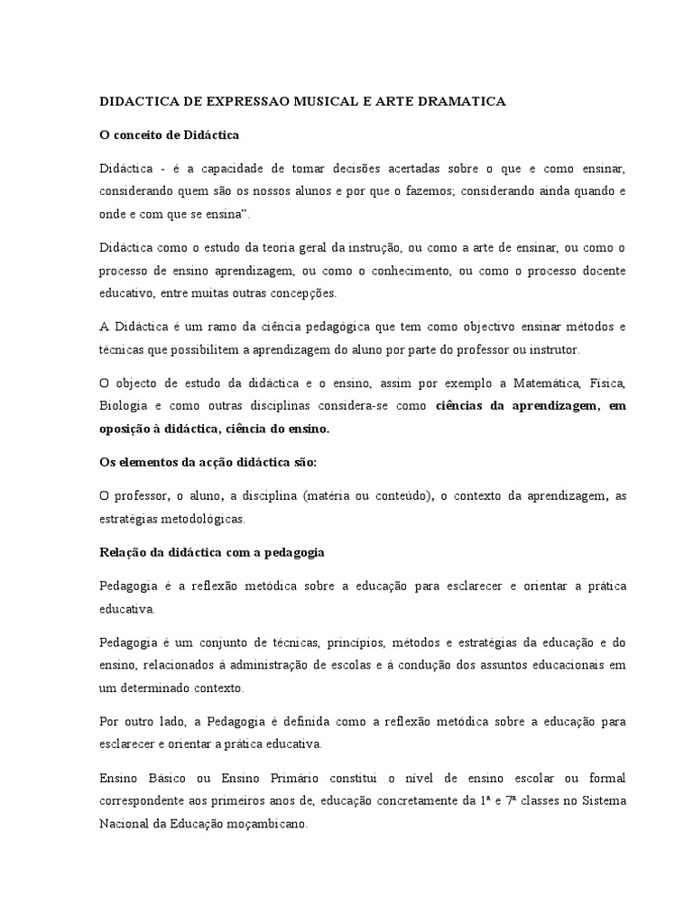 Didactica de Expressao Musical e Arte Dramatica | PDF | Artes Cênicas