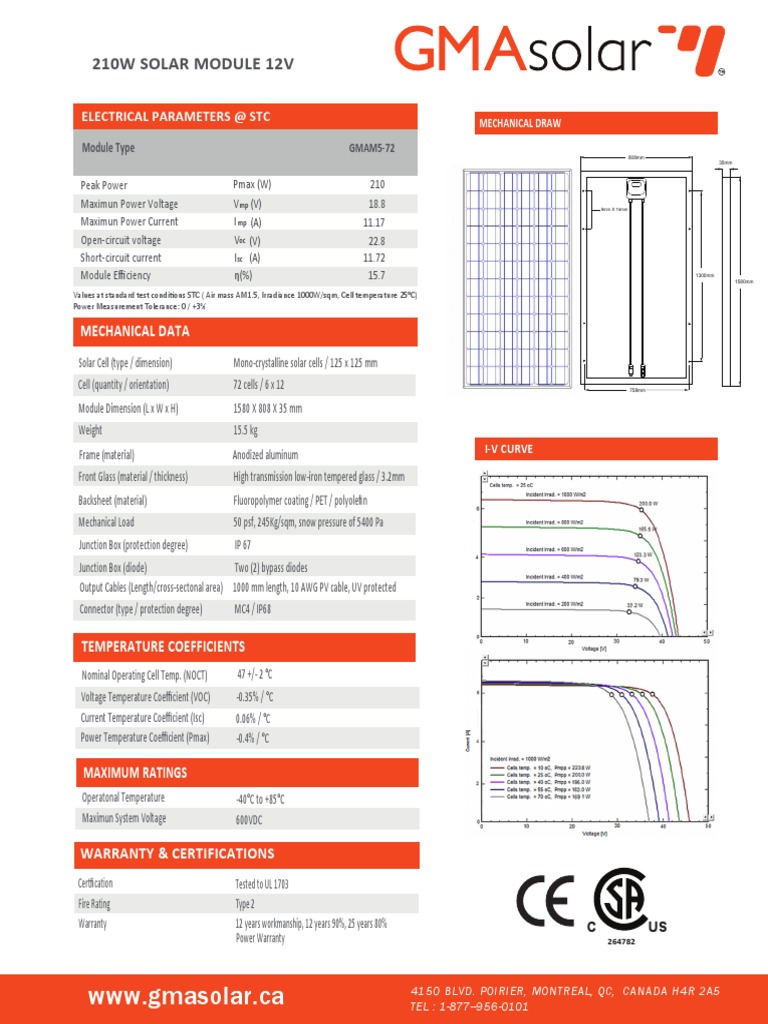 GMA Solar Data-Sheet-210W-Mono-12V | PDF