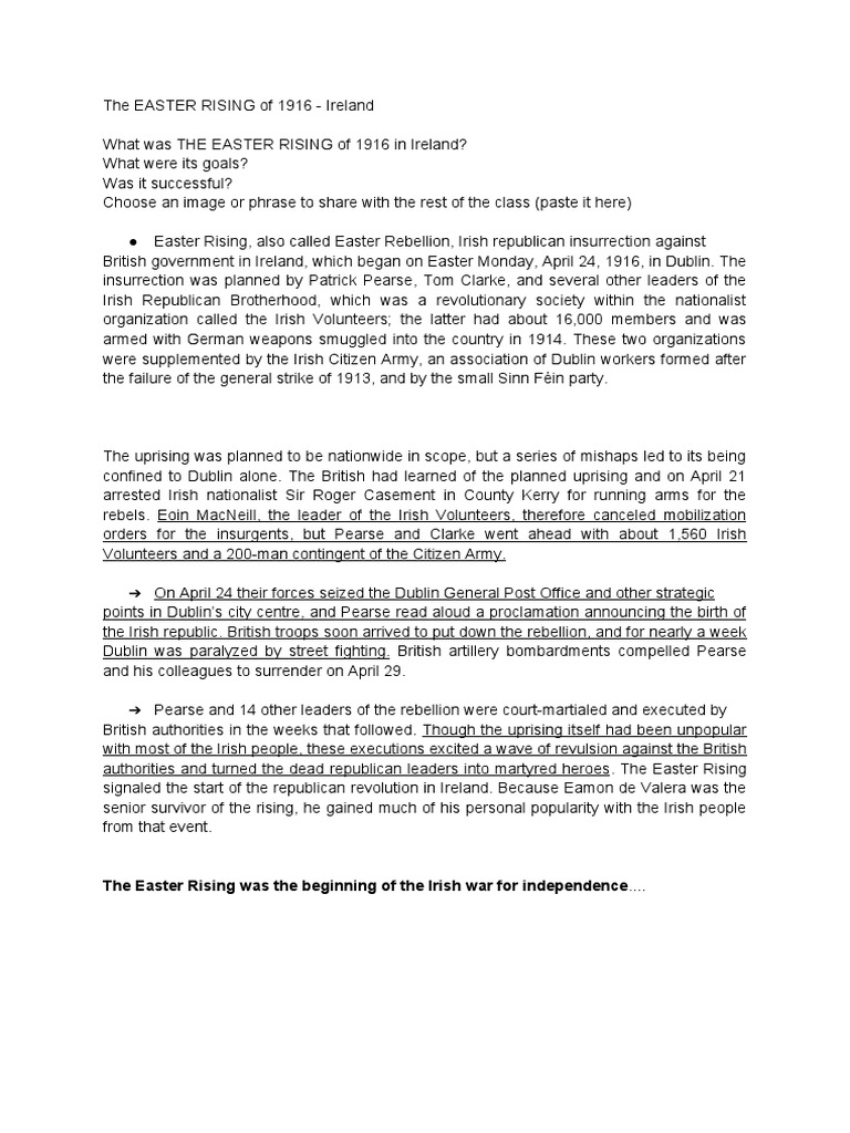 Easter Rising 1916: Key Events and Impact | PDF