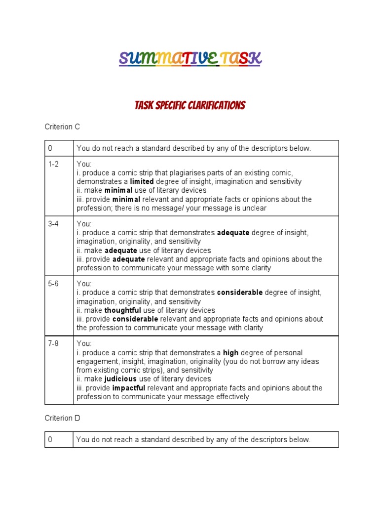 Comic Strip Assessment Criteria | PDF | Communication | Linguistics