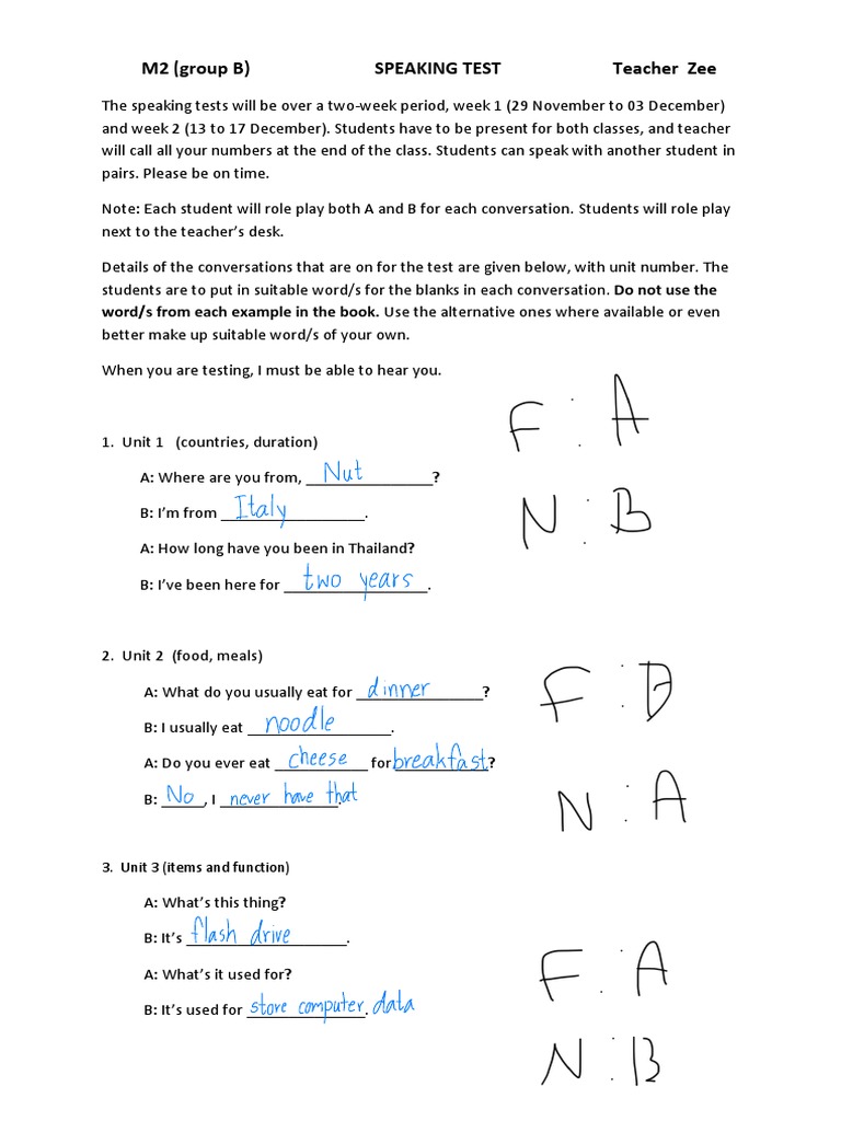 ESL Speaking Test Guidelines | PDF