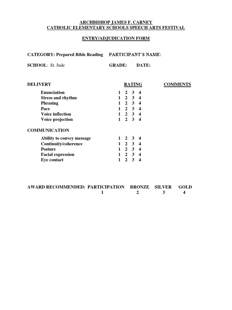 Speech Arts Adjudication Forms | PDF | Facial Expression | Communication