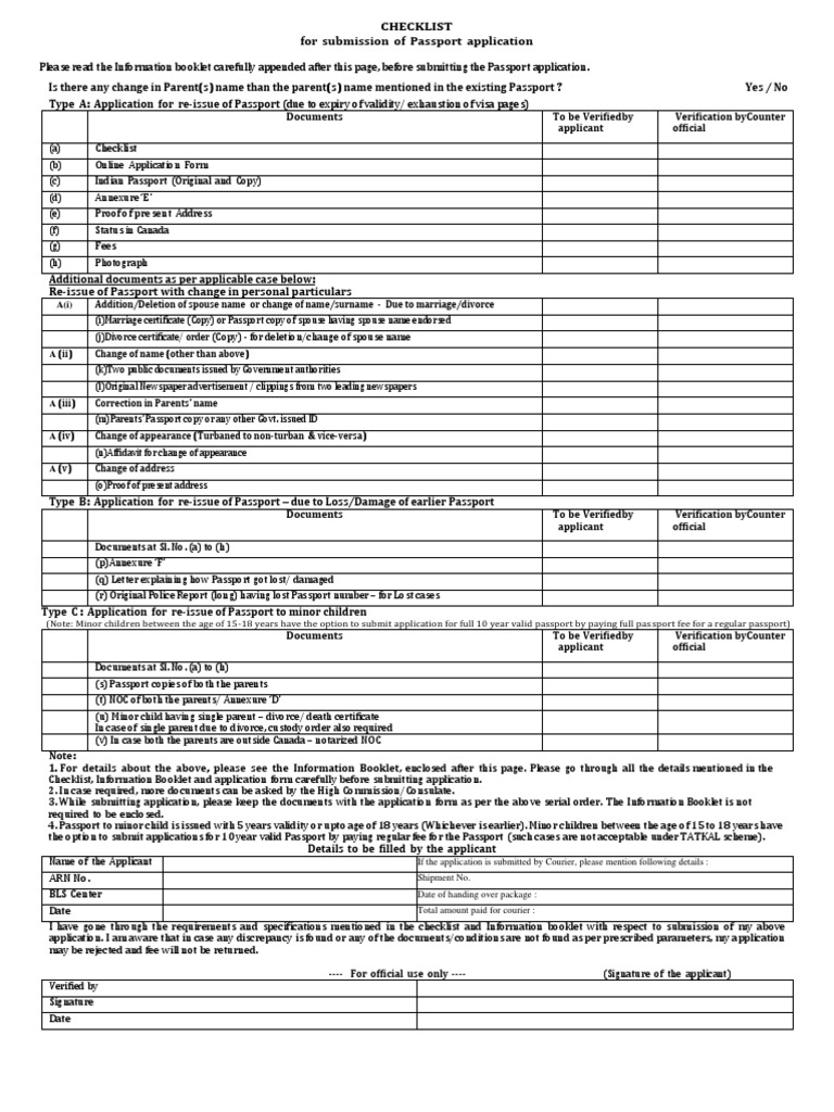 Indian Passport Application Checklist | PDF | Passport | Travel Visa