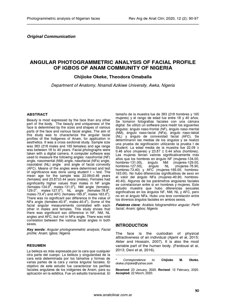 Angular Photogrammetric Analysis of Facial Profile of Igbos of Anam ...