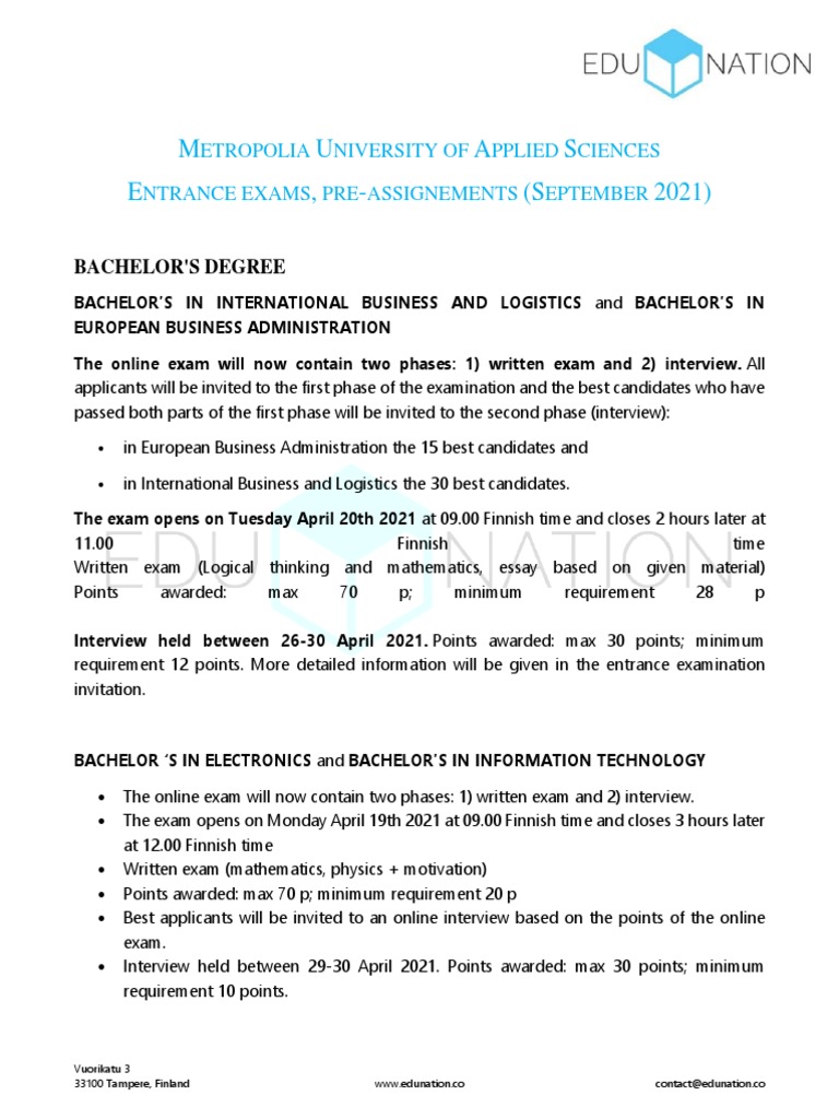 Metropolia Entrance Exam Pre Assignments 2021 2 | PDF