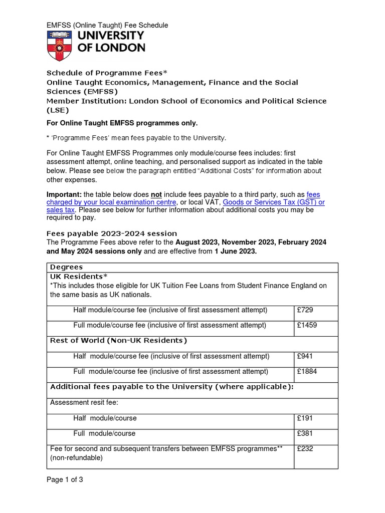 Emfss Online Taught Feeschedule 2023 24 | PDF