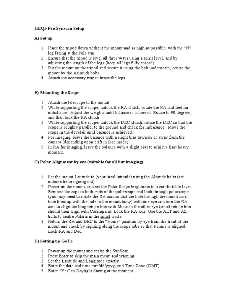 HEQ5 Setup - My Step by Step - Clean | PDF