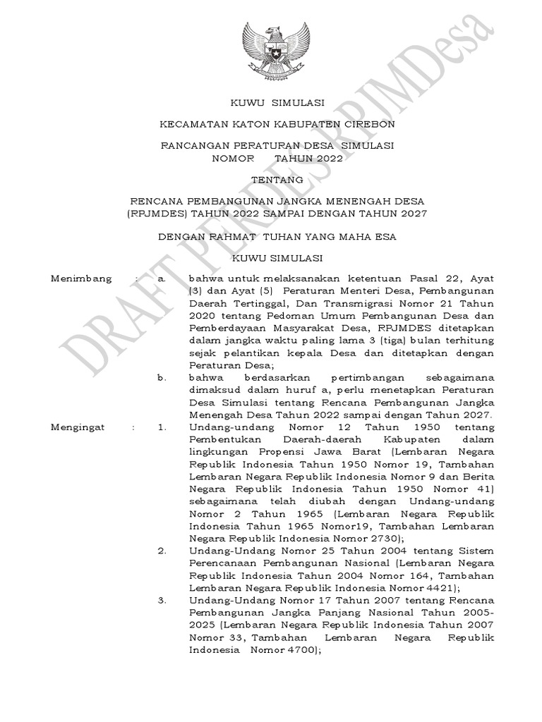 DRAFT. Perdes RPJMDes | PDF