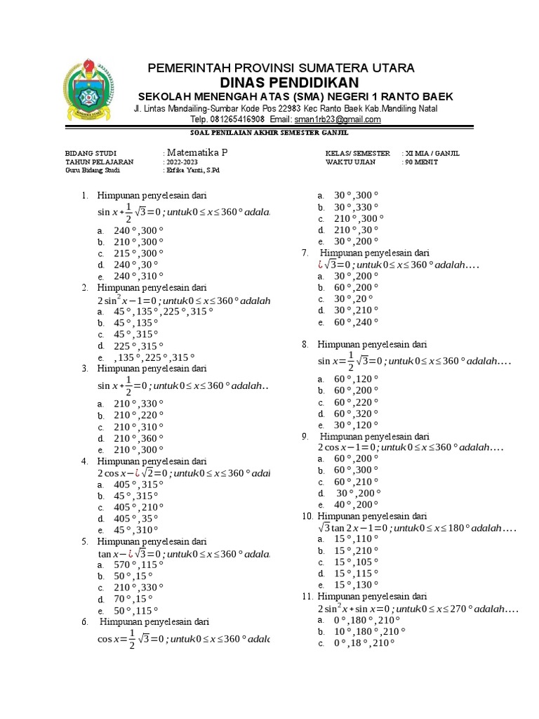 Soal Pas MTK P Kls Xi Mia | PDF