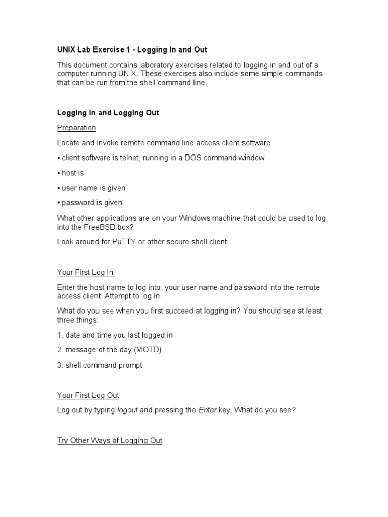 Unix Lab Exercise 1 Pdf Command Line Interface Digital Technology