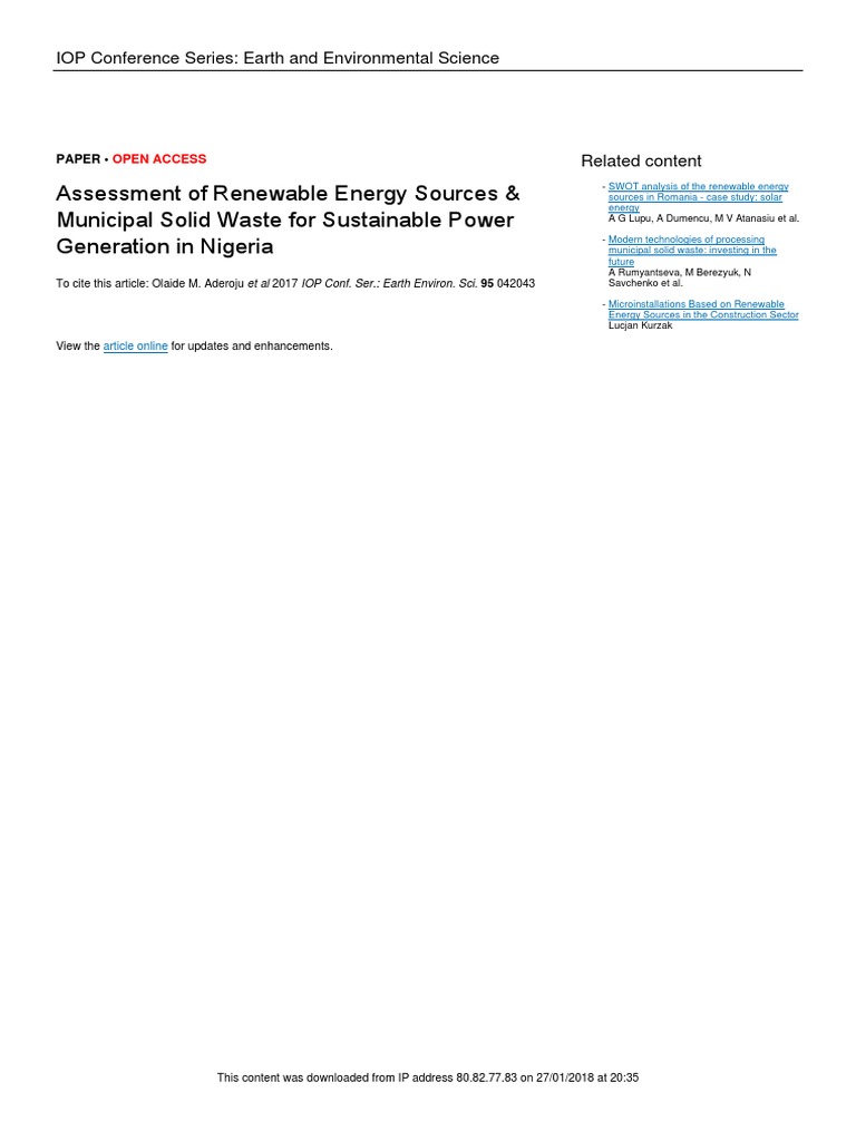 Nigeria Renewable Energy & Waste Power | PDF | Hydroelectricity | Solar ...