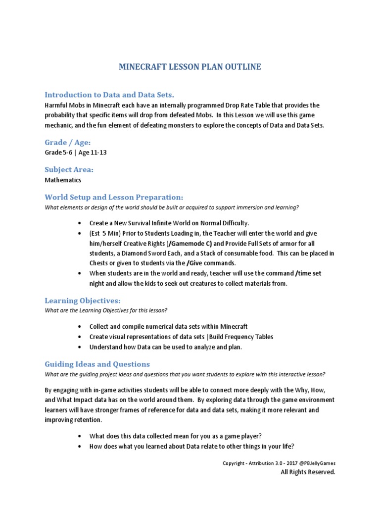 Dangerous Data Sets Lesson Plan PDF | PDF | Minecraft | Learning