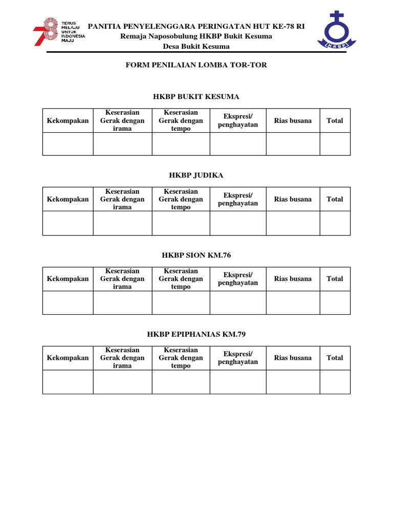 Form Penilaian Lomba Tor | PDF