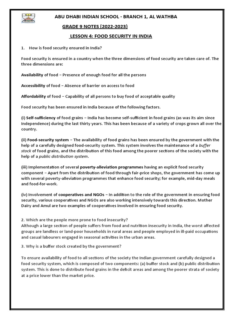 Grade 9 Notes Food Security 2 | PDF | Food Security | Food And Drink