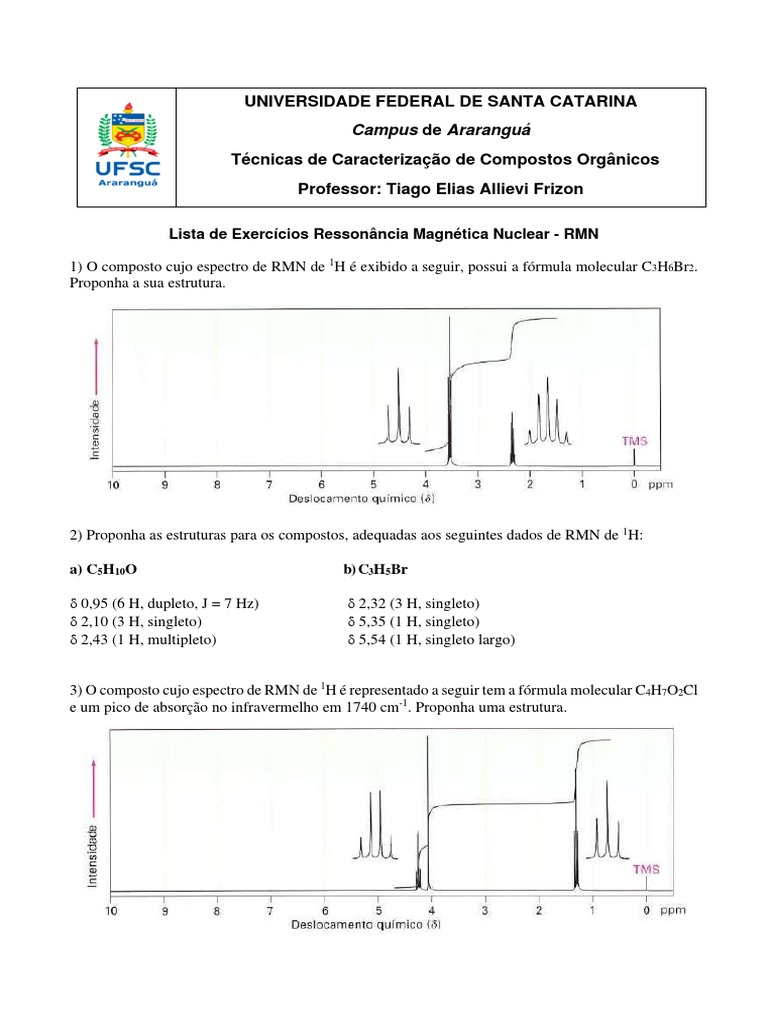 Exercícios RMN | PDF | Métodos e Materiais de Ensino | Ciências e Matemática
