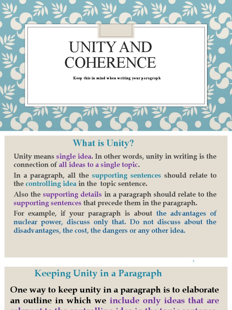 How To Write A Paragraph TS, SS, SD, CS - Unity and Coherence | PDF