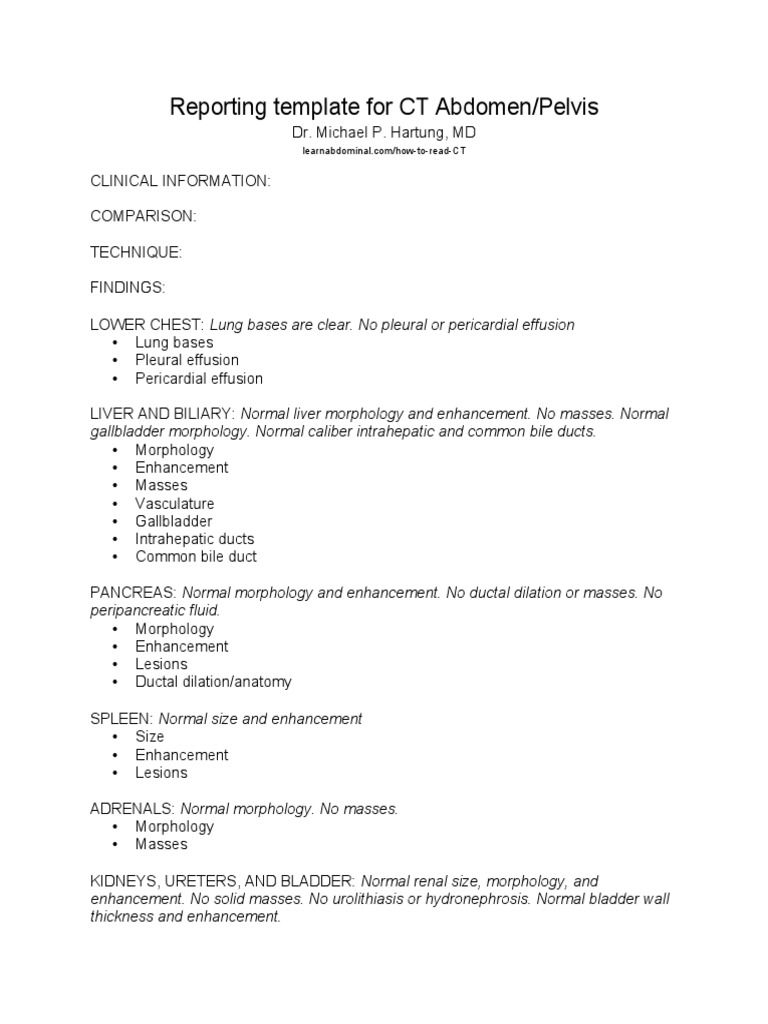 CT Abdomen and Pelvis Template Checklist | PDF