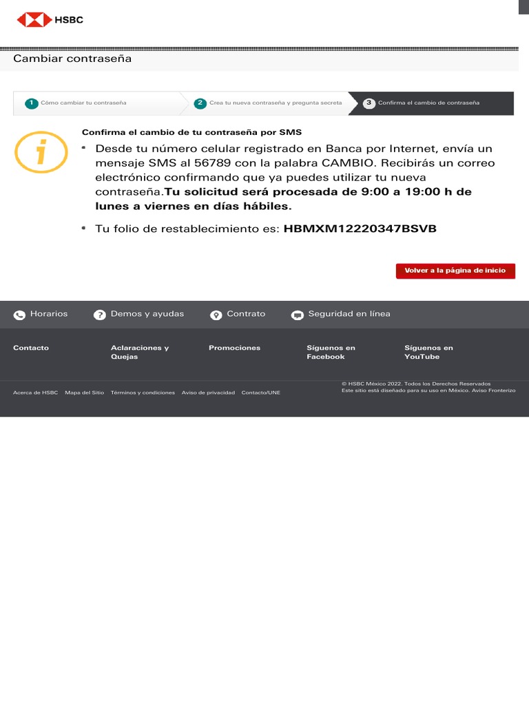 Restablecer Contraseñas Llamar A Centro de Contacto HSBC HSBC | PDF