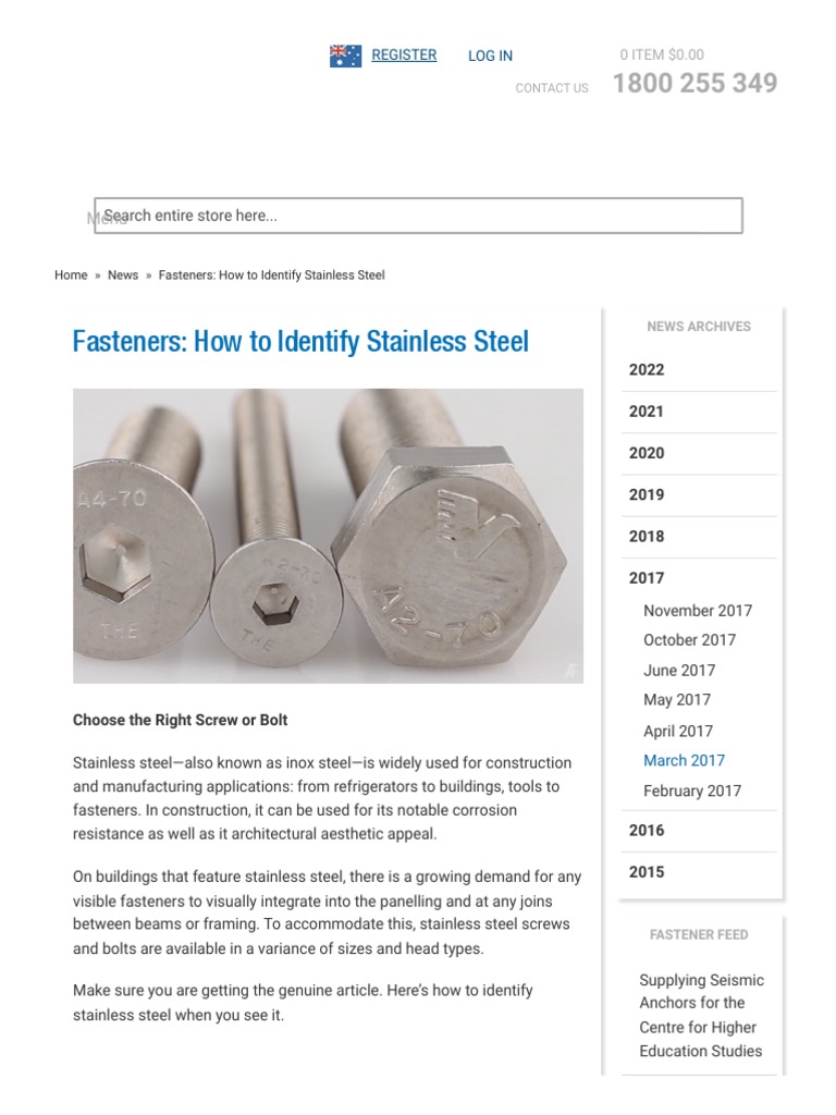 Fasteners - How To Identify Stainless Steel | Download Free PDF | Screw ... Fasteners - How To Identify Stainless Steel | Download Free PDF | Screw ...