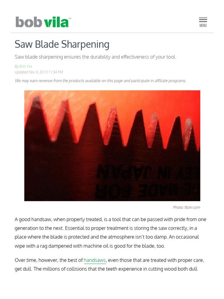 How To Sharpen A Hand Saw - Bob Vila | PDF | Blade | Cutting Tools